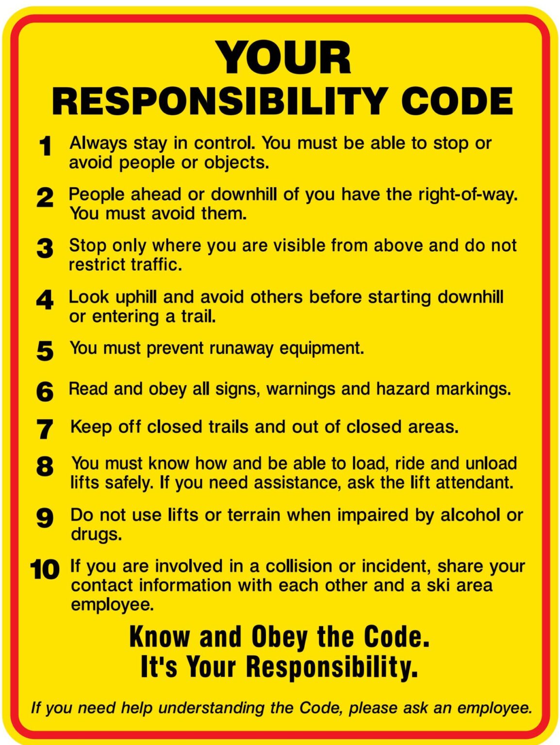 Responsibility Code - Woods Valley Ski Area